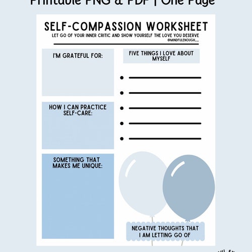 Printable Self-compassion Worksheet Self-love Journal - Etsy Canada