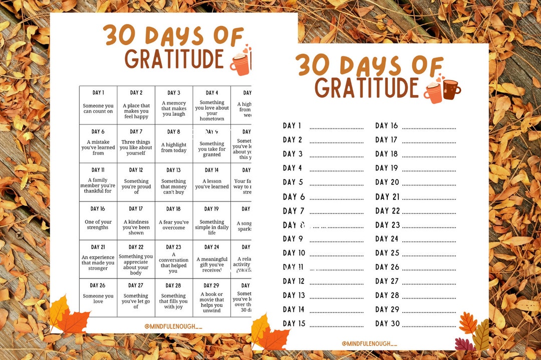 Printable 30 Days of Gratitude for November | Thanksgiving | Gratitude ...