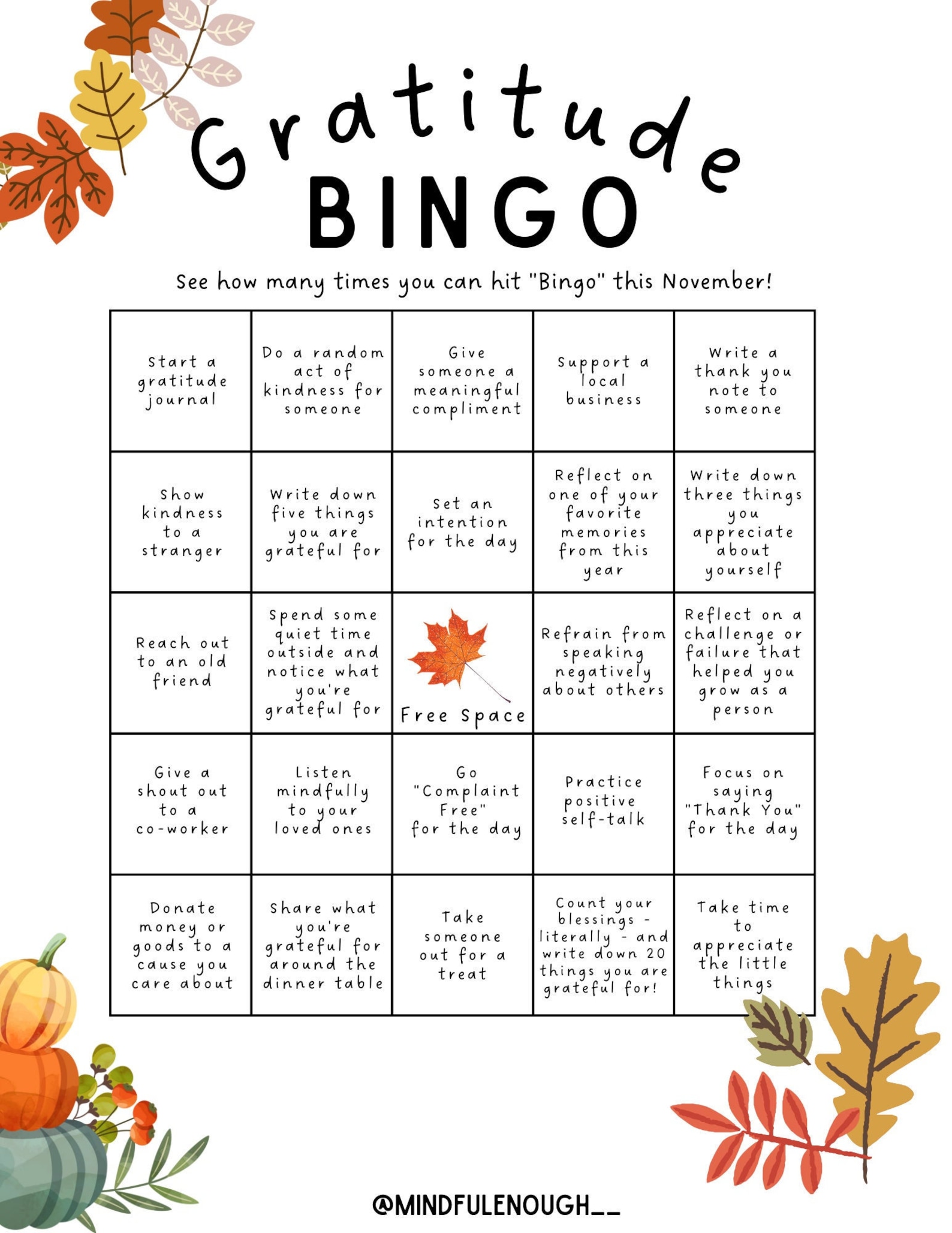 Printable Gratitude Bingo | November Bingo | Thanksgiving Bingo ...