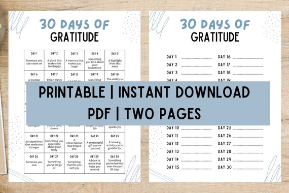 30 Days of Gratitude Printable Gratitude Printable - Etsy