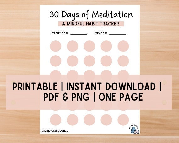 Printable Meditation Habit Tracker Mindfulness Habit Tracker Meditation ...