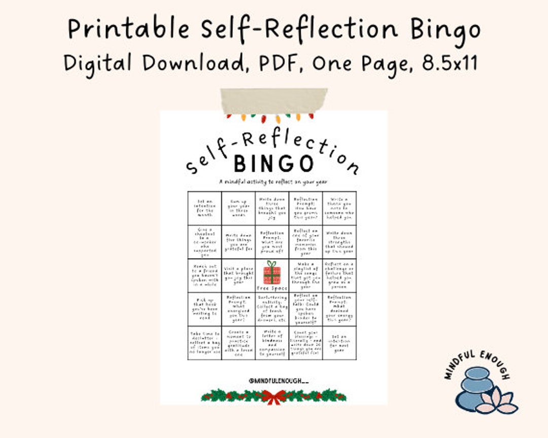 Printable Self-reflection Bingo, Digital Download, End of the Year Self ...