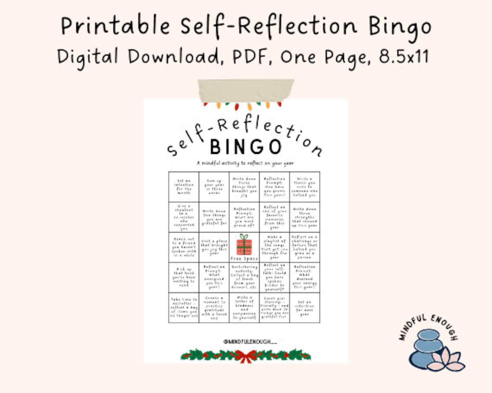 Printable Self-reflection Bingo, Digital Download, End of the Year Self ...