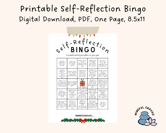 Printable Self-reflection Bingo, Digital Download, End of the Year Self ...