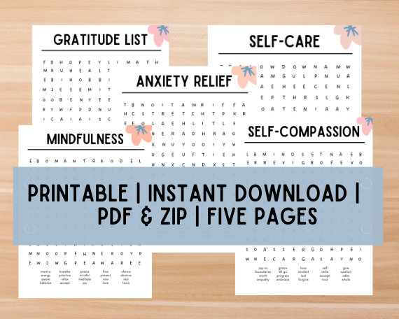 Mindfulness Word Search Printable | Mental Health Word Search | Anxiety ...