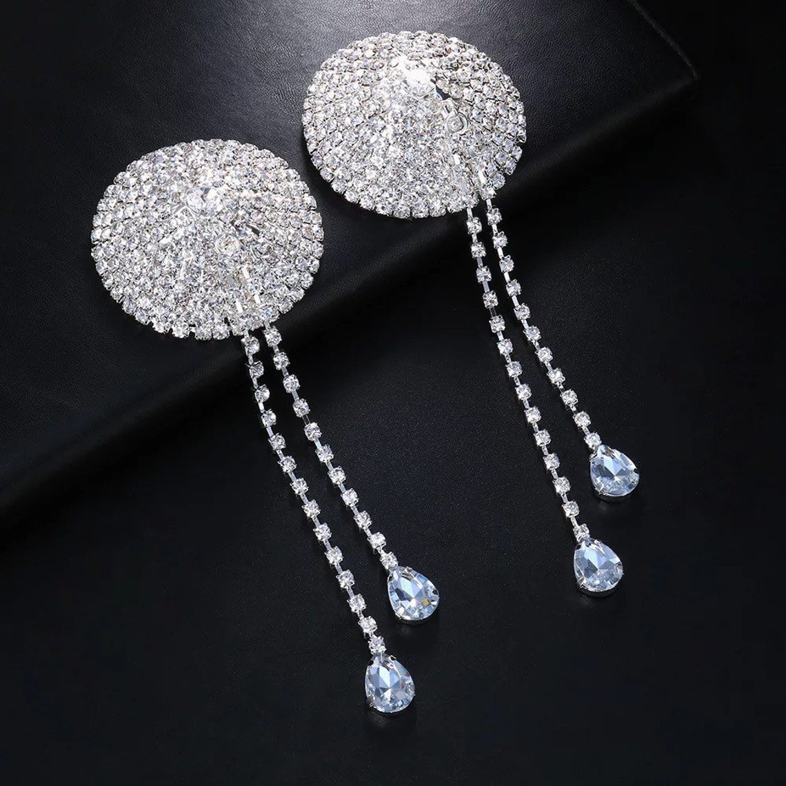 Rhinestone Round Nipple Pasties Crystal Tassel Nipple Covers Etsy