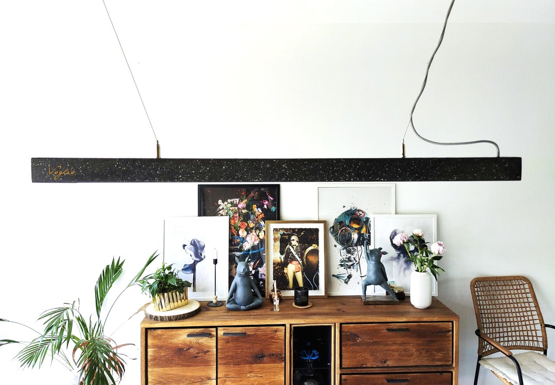 150 Cm Long Black Terrazzo Ceiling Lights, Made of Concrete Line Modern ...