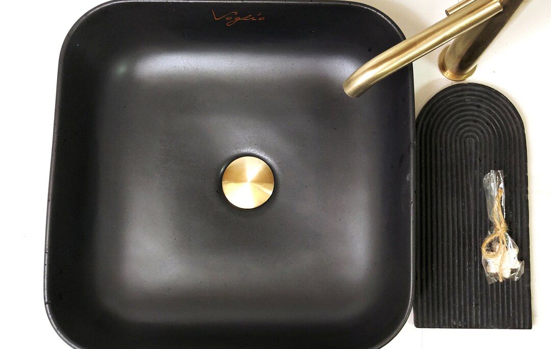 V_14* Lavatório de concreto na cor preta | Lavatório de bancada para ...