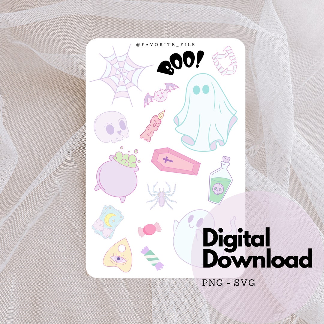 Spooky Sticker Sheet - Digital Download PNG / SVG - Halloween Stickers ...