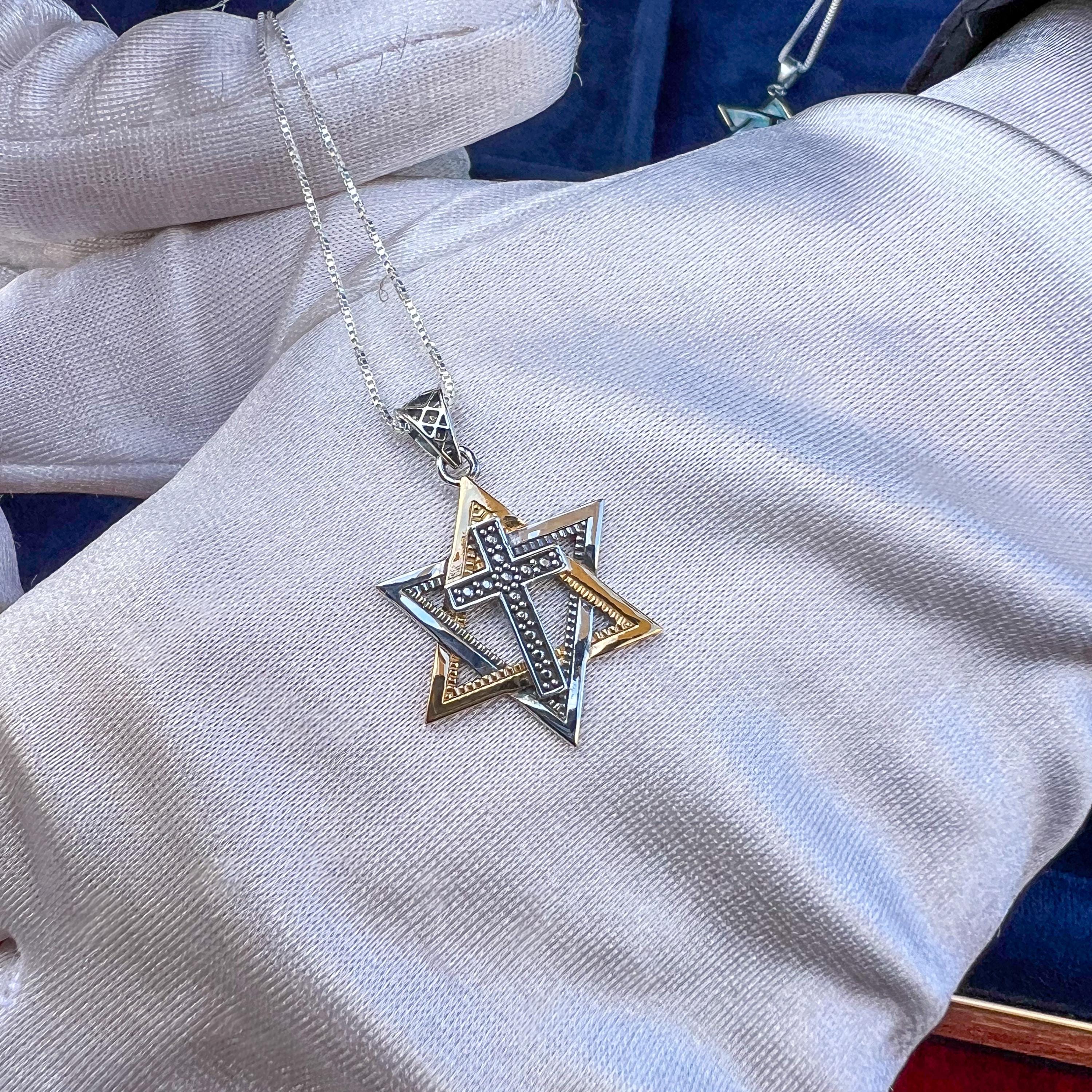 Elegant Messianic Star of David Cross Pendant | Dazzling Zircons ...