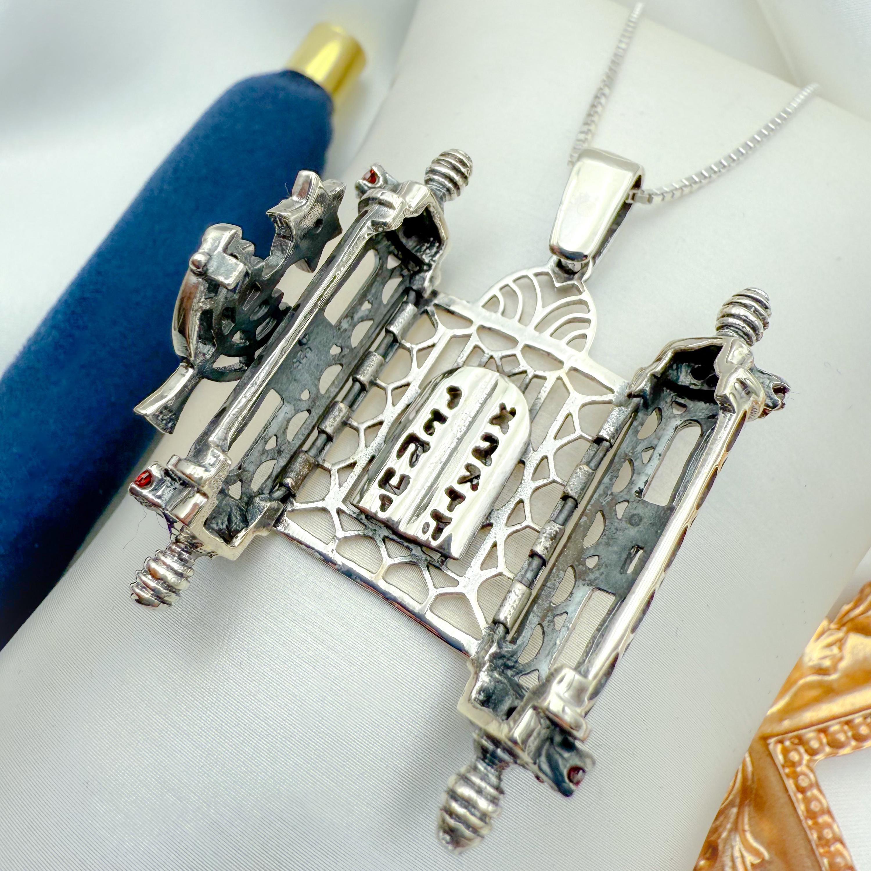 Sterling Silver Torah Scroll Pendant | Opens to Reveal Ten Commandments ...
