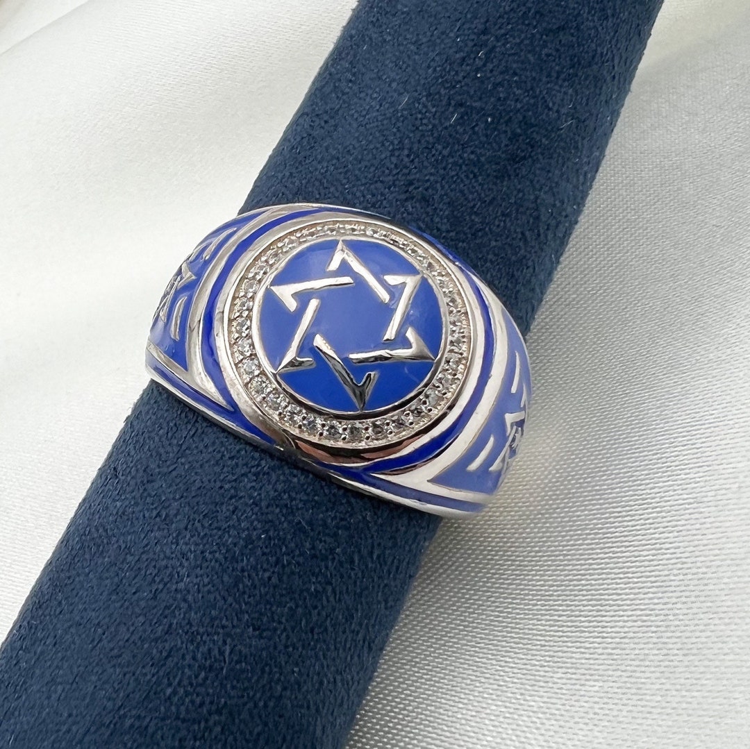 David Star Blue Enamel Ring - Silver & Blue Enaml - Etsy