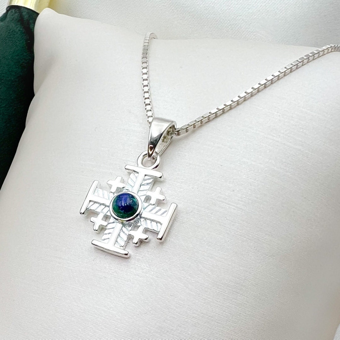 King Solomon Jerusalem Cross / Eilat Stone Jerusalem Cross Pendant With ...