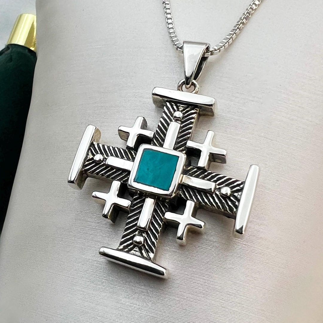 King Solomon Jerusalem Cross Pendant | Unique Eilat Stone Centerpiece ...
