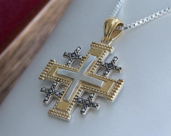 Cross Crosslet on Jerusalem Stone Silver Necklace Pendant - Free ...