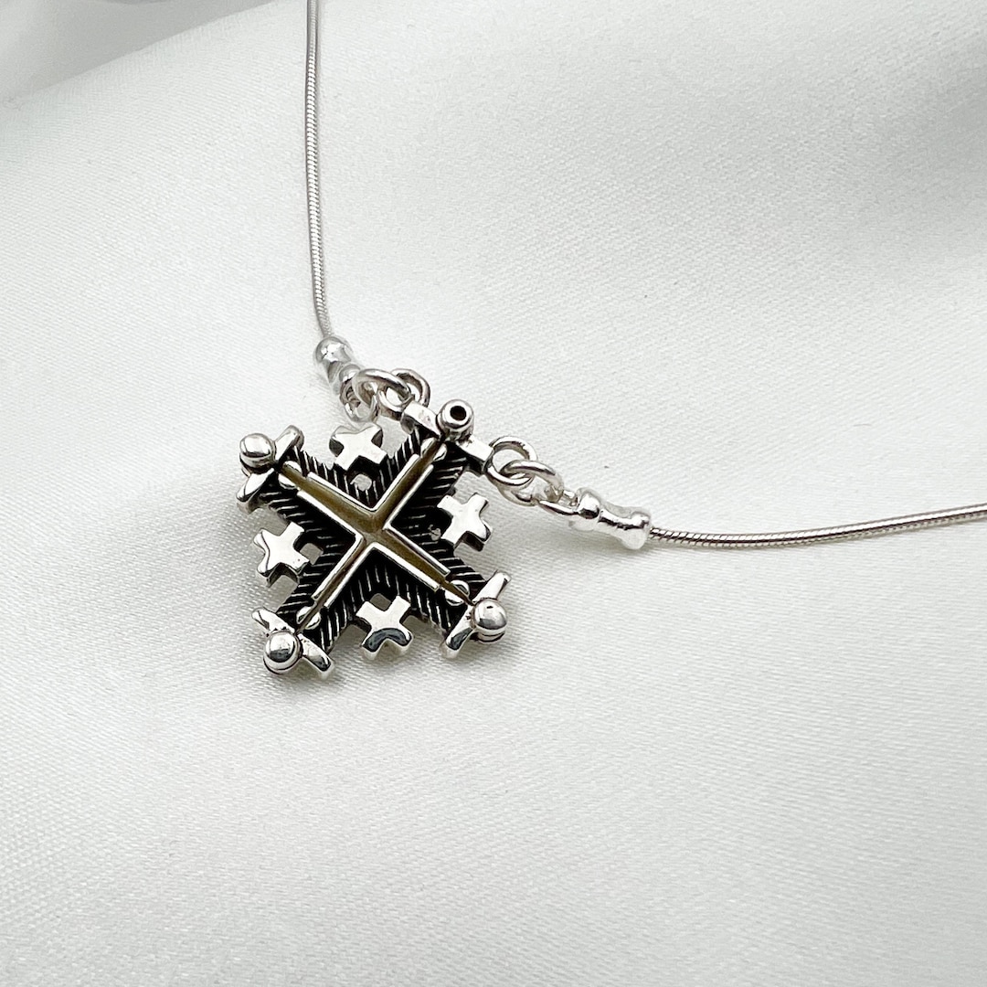 Jerusalem Cross Necklace | 2-in-1 Opening Pendant Design | Plain Silver ...