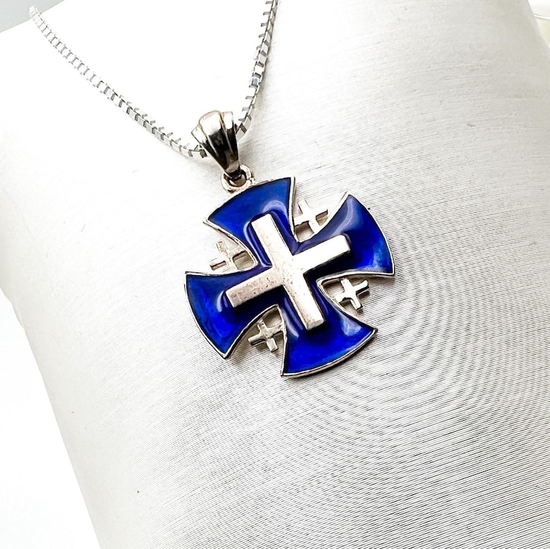 Jerusalem Cross Pendant (silver 925) and Blue Enamel - Etsy