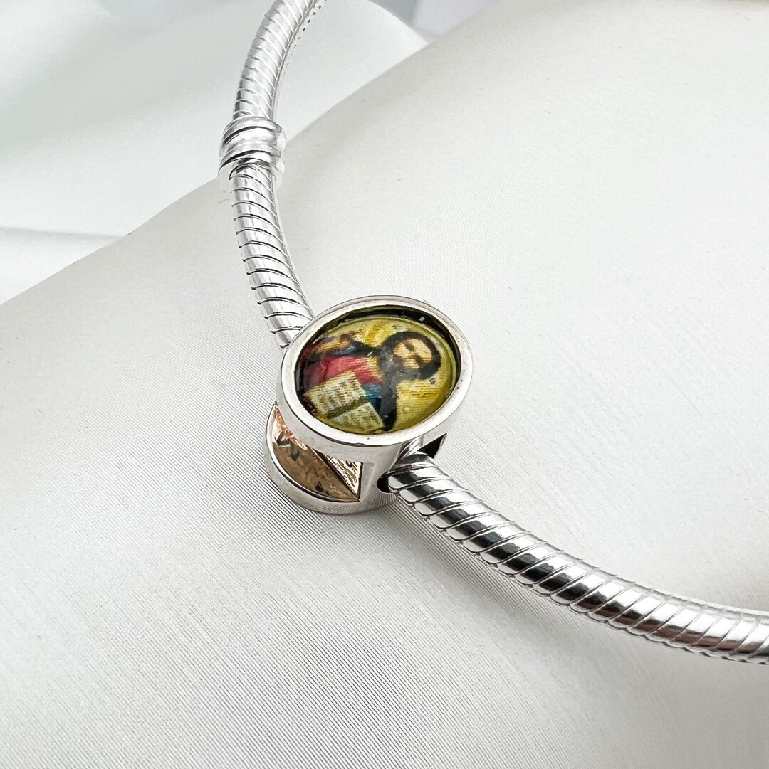 Jesus Christ Icon Charm | Holding Gospel Book | Christian Bead for ...