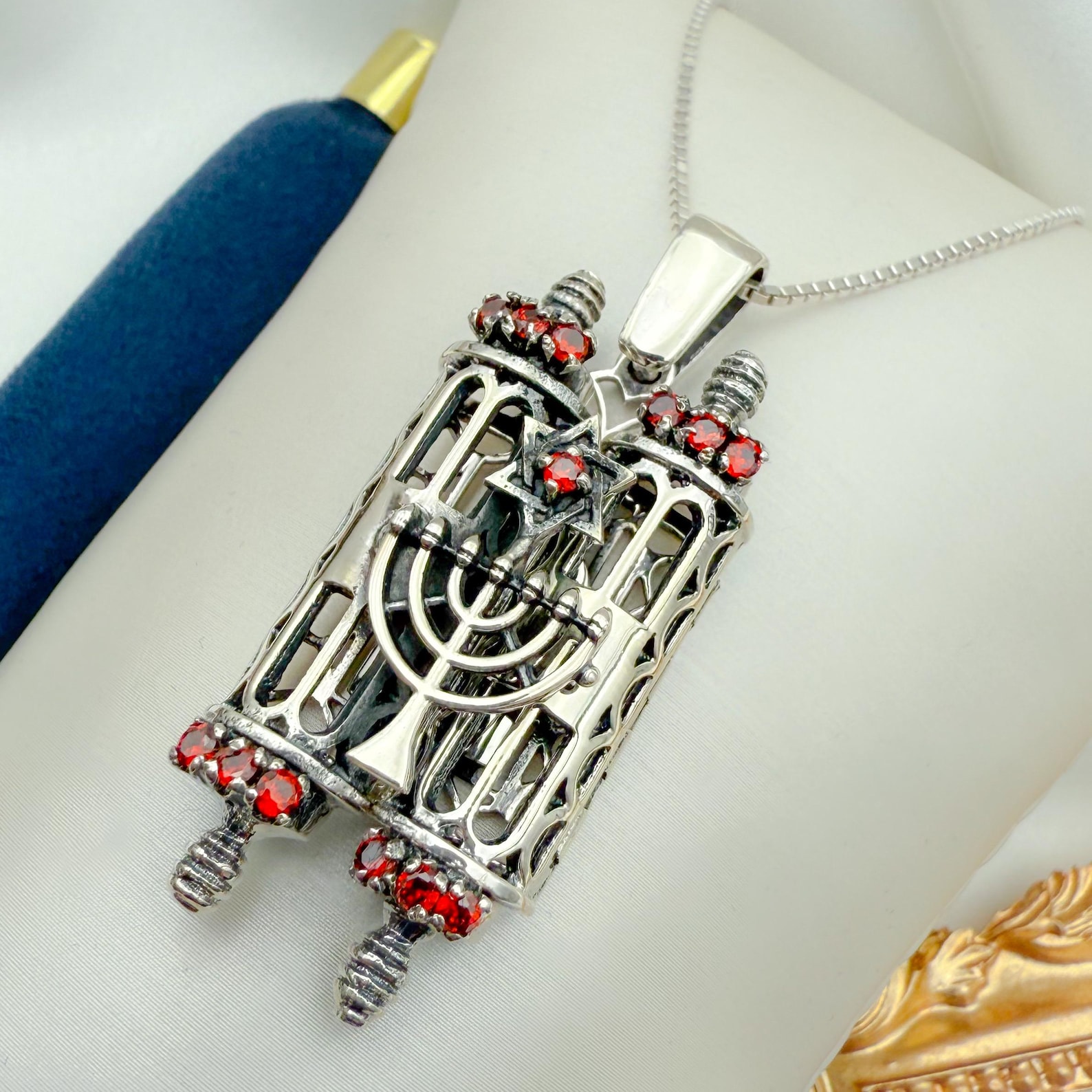 Sterling Silver Torah Scroll Pendant | Opens to Reveal Ten Commandments ...