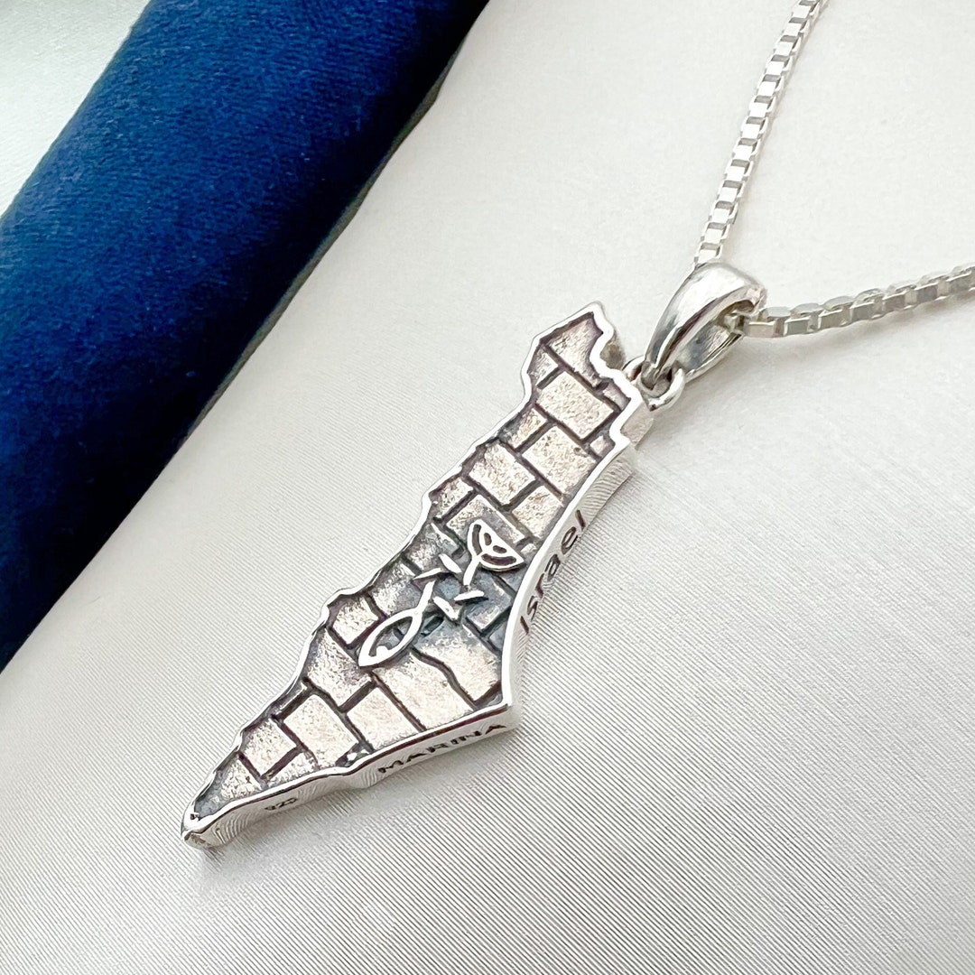 Dual-sided Israel Map Pendant | Jesus, Grafted in & Western Wall Design ...