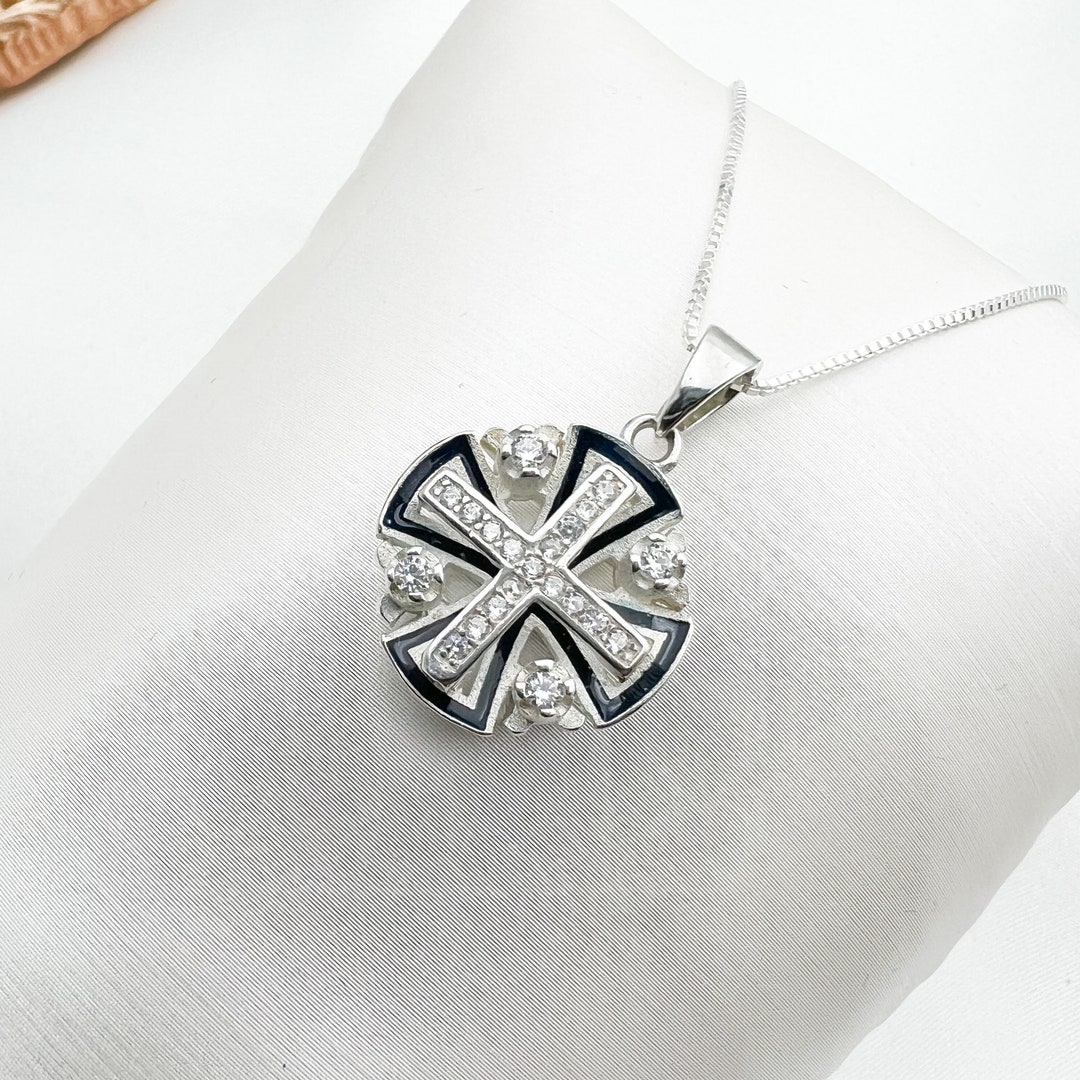Sterling Silver Jerusalem Cross Pendant Adorned With Sparkling Zirconia ...