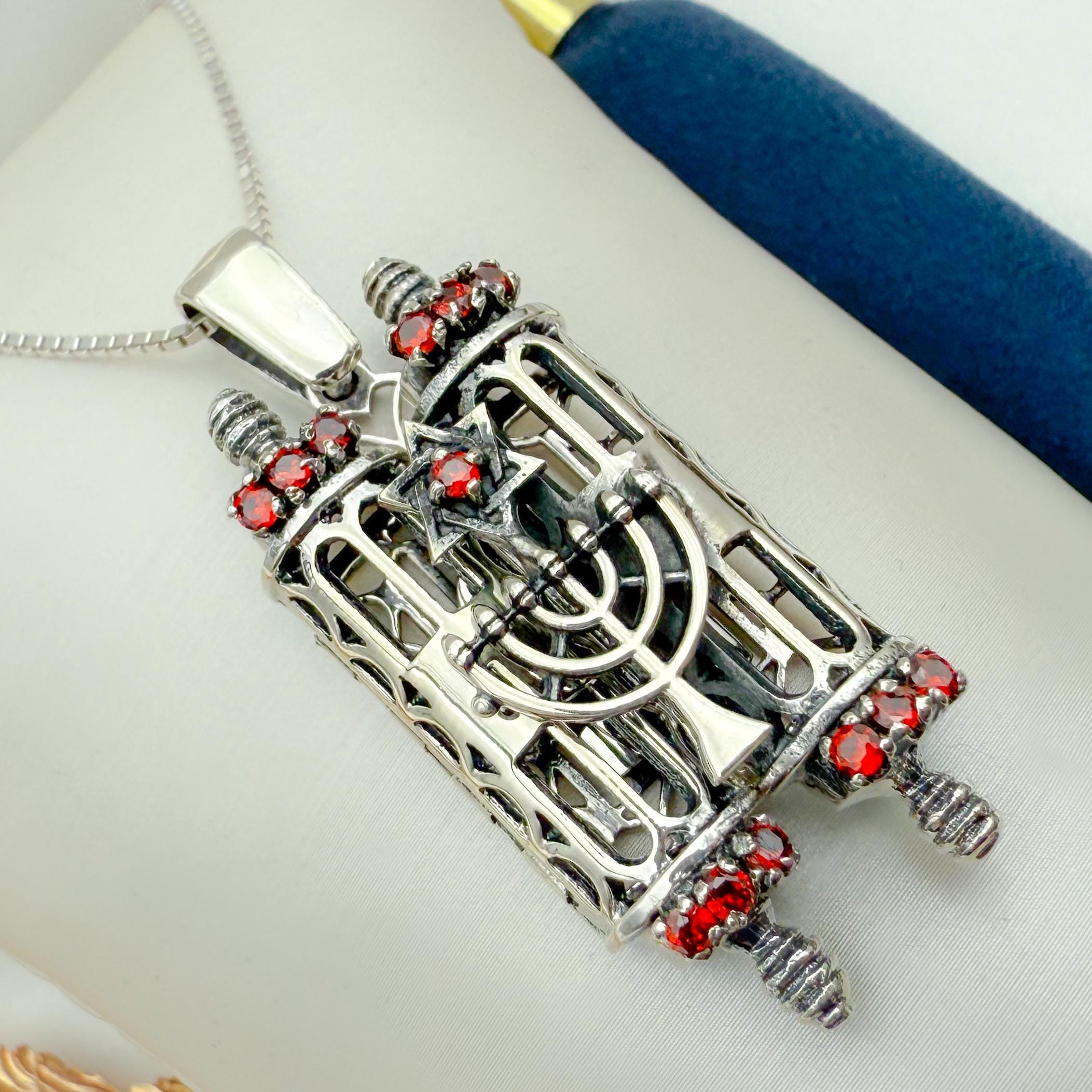 Sterling Silver Torah Scroll Pendant | Opens to Reveal Ten Commandments ...