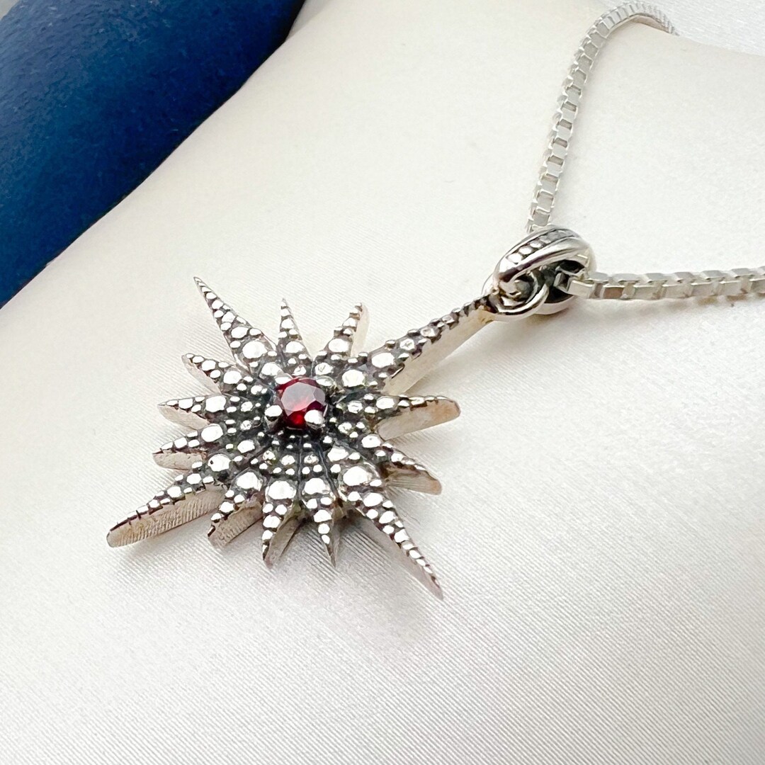 Star of Bethlehem Pendant 925 Silver With White Red Garnet Stone ...