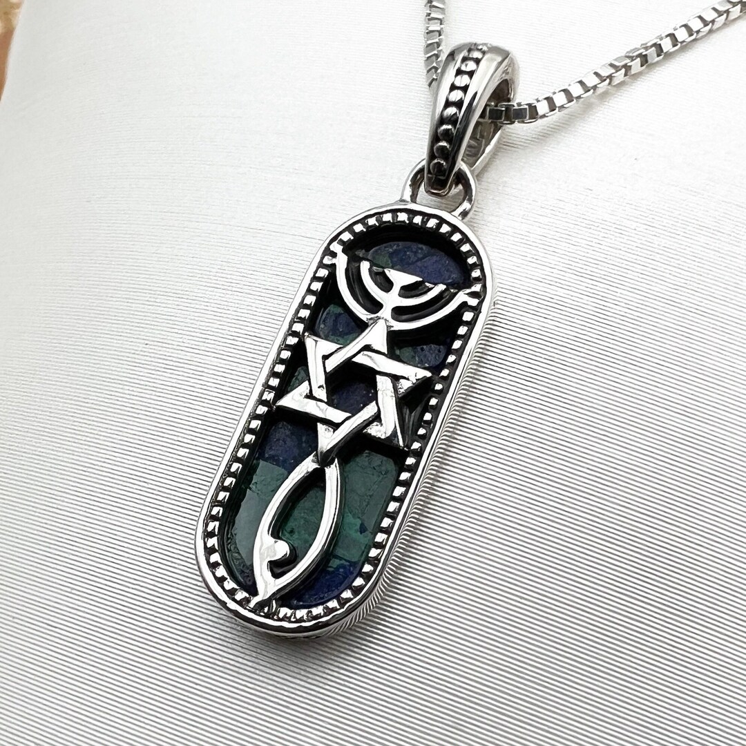 Silver 925 Messianic ‘grafted In’ King Solomon/eilat Stone Pendant ...