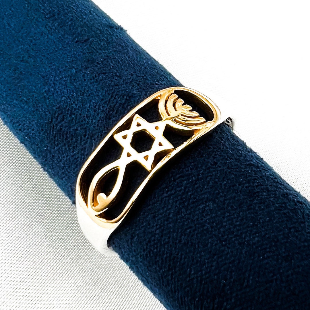 Grafted in Ring | Messianic Symbol Menorah Star Fish | Faith Jewelry ...