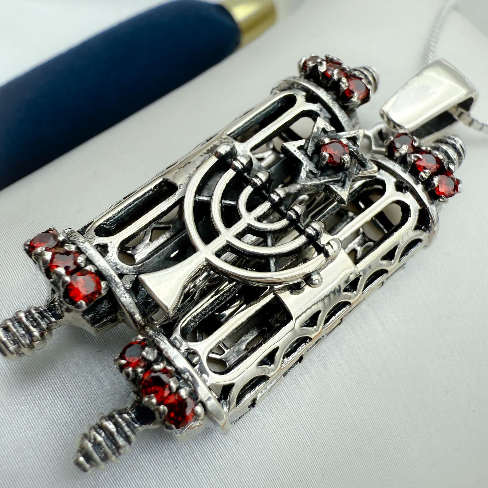 Sterling Silver Torah Scroll Pendant | Opens to Reveal Ten Commandments ...