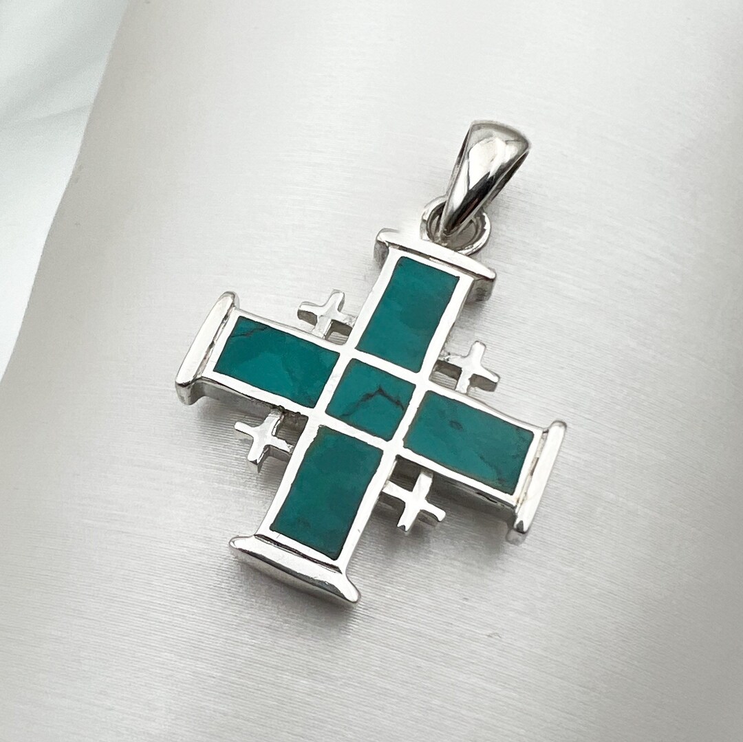 King Solomon Jerusalem Cross / Eilat Stone Jerusalem Cross Pendant ...