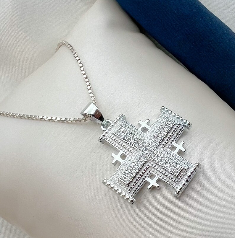 Exquisite Jerusalem Cross Pendant: Silver 925 With Inlaid White ...