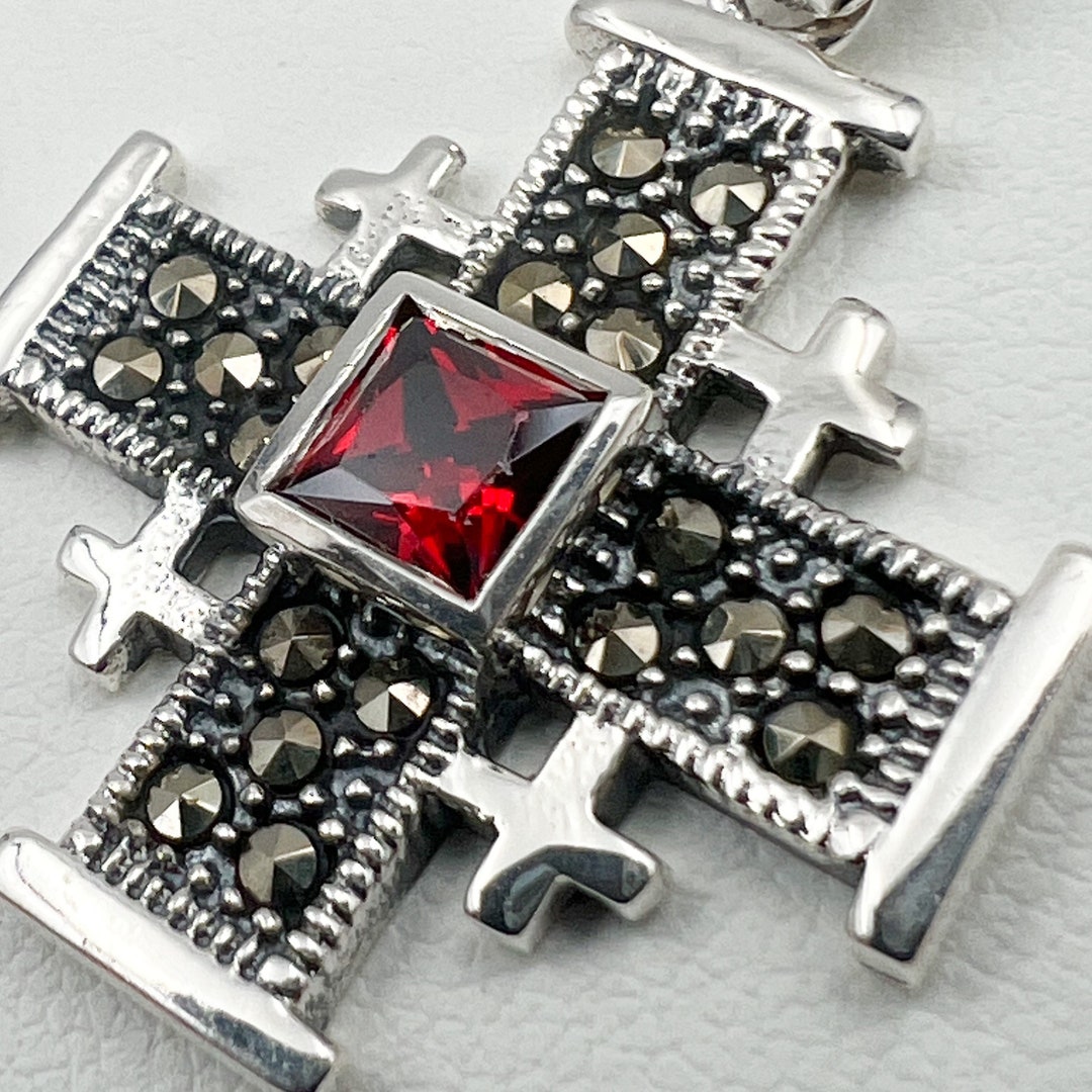 Jerusalem Cross With Garnet & Marcasite Stones (silver 925) - Etsy