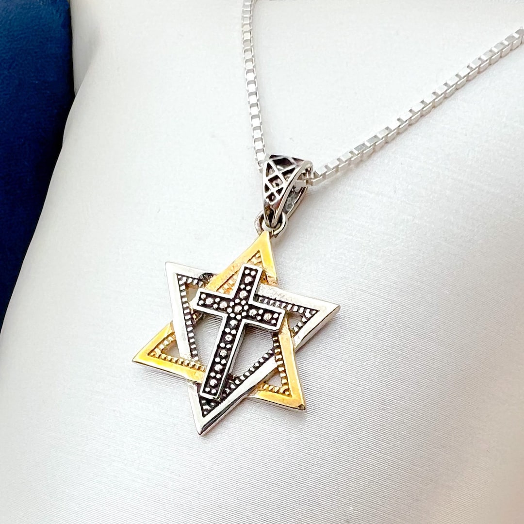 Elegant Messianic Star of David Cross Pendant | Dazzling Zircons ...