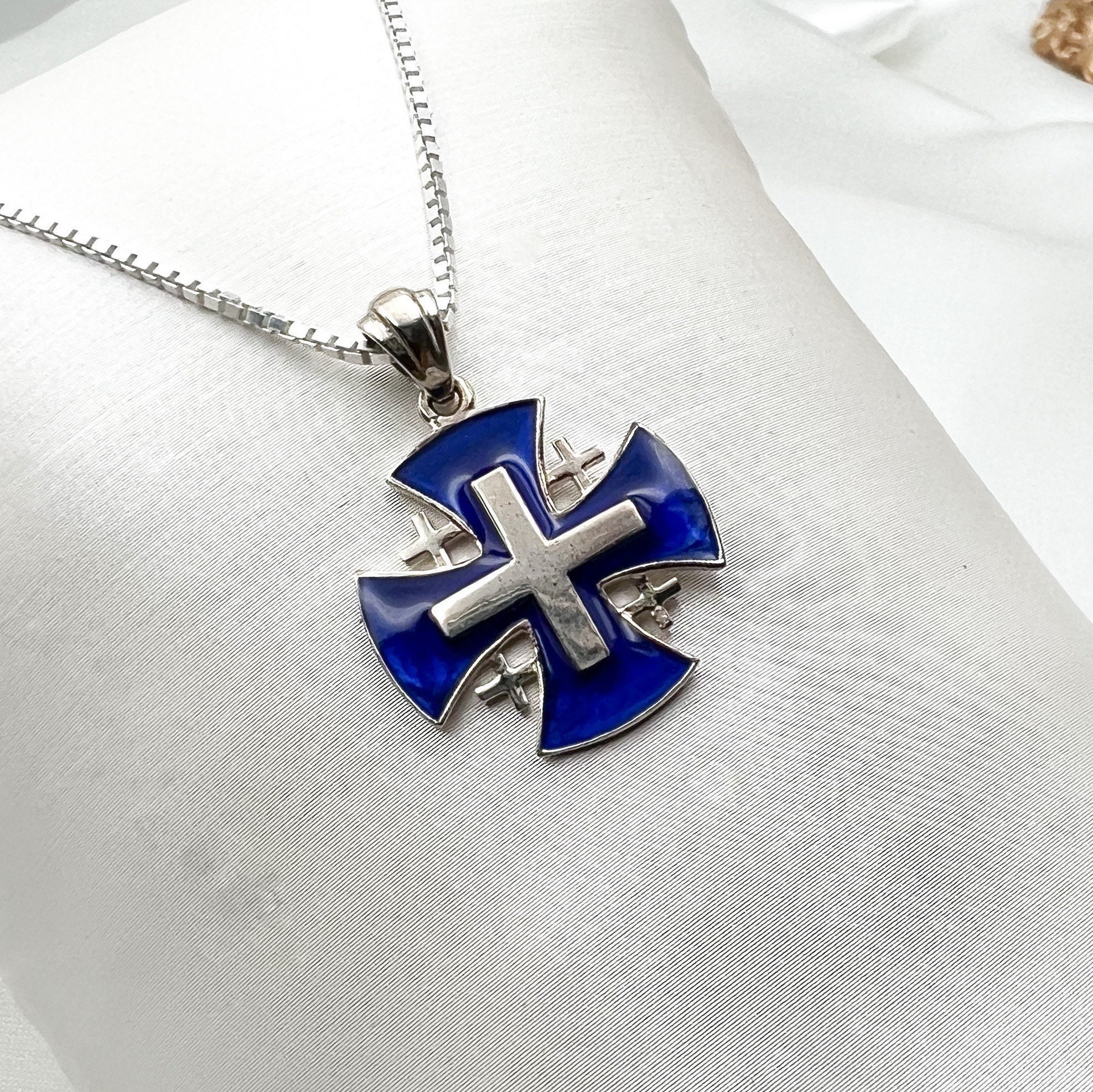 Jerusalem Cross Pendant (silver 925) and Blue Enamel - Etsy