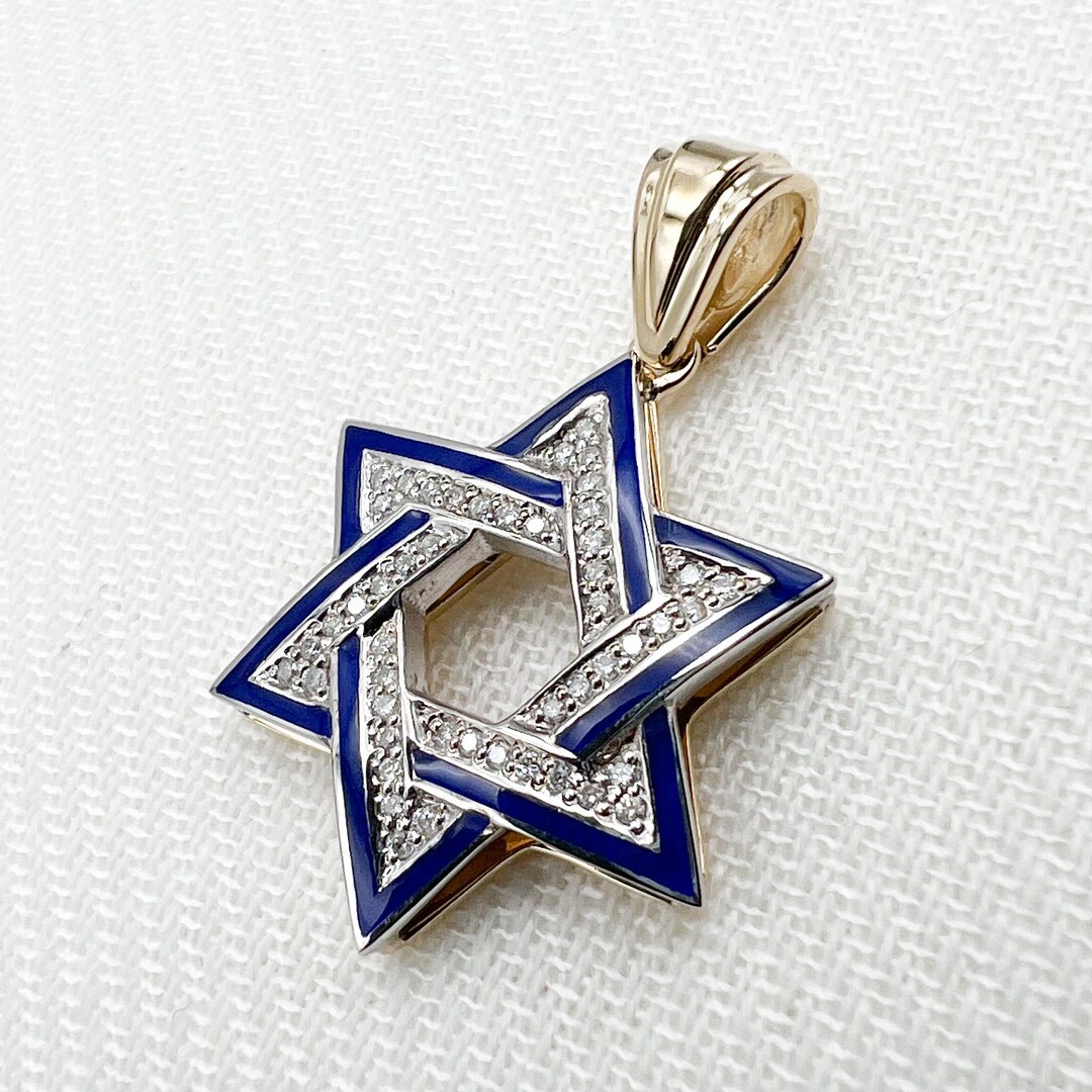 David Star Pendant 14k Gold & 48 Diamonds 0.32ct - Etsy