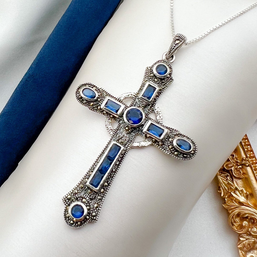 Handmade Silver 925 Orthodox Catholic Cross With Blue Sapphire ...