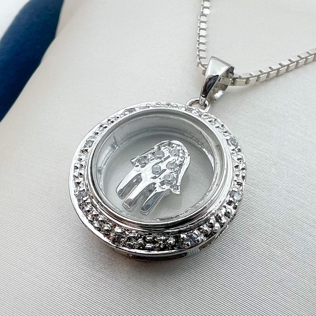 Elegant Hamsa Dancing Pendant With Sparkling White Zircons (925 Silver ...