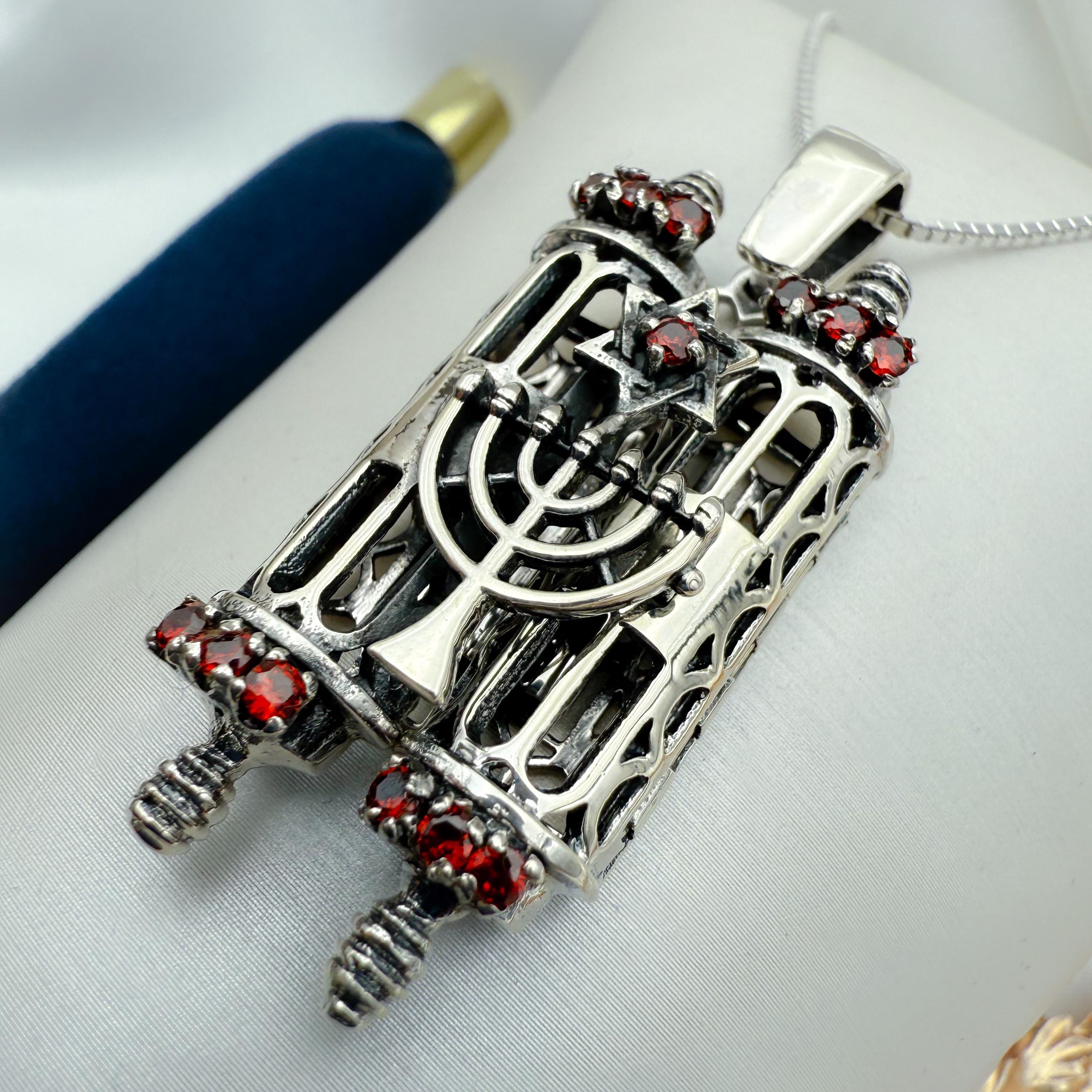 Sterling Silver Torah Scroll Pendant | Opens to Reveal Ten Commandments ...