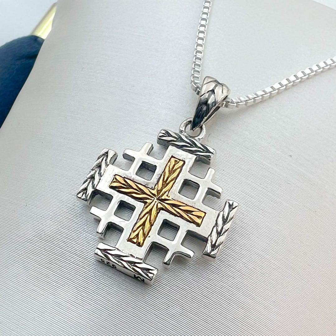 Two-tone Jerusalem Cross Pendant | Silver 925 and 14k Gold ...
