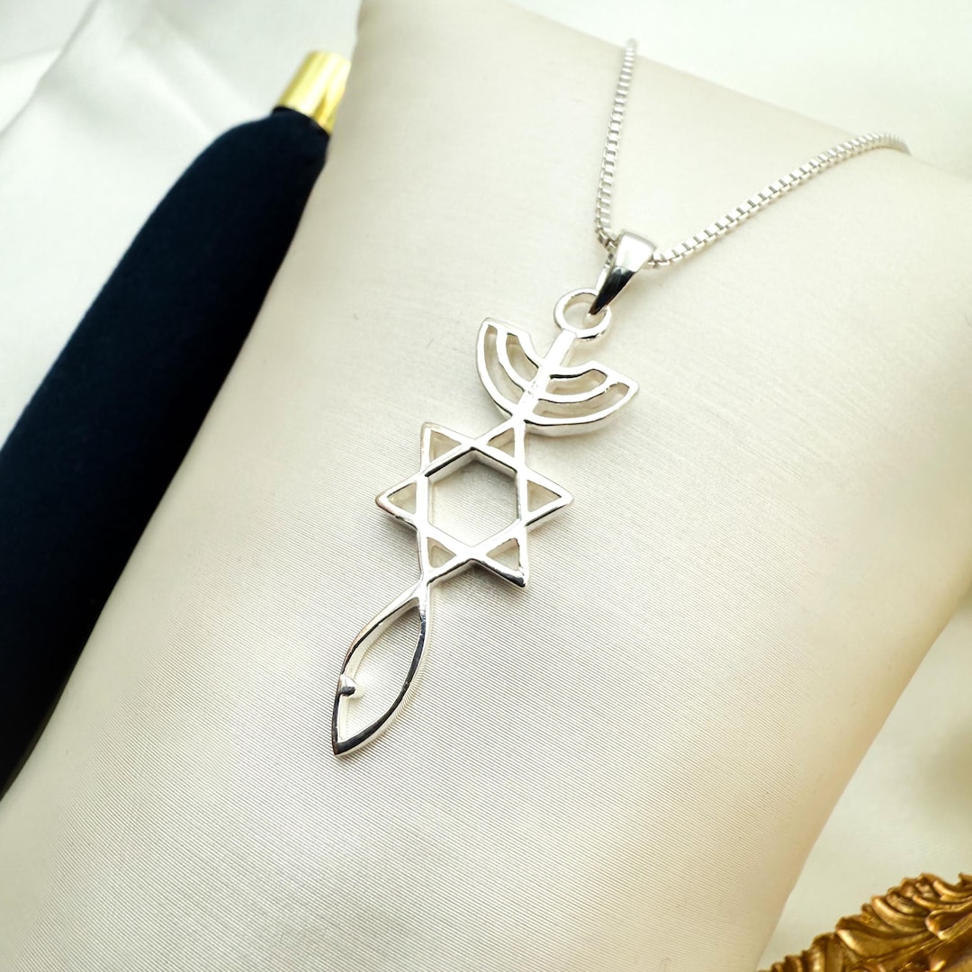 Messianic Grafted in Pendant | Star of David Menorah Fish Design ...