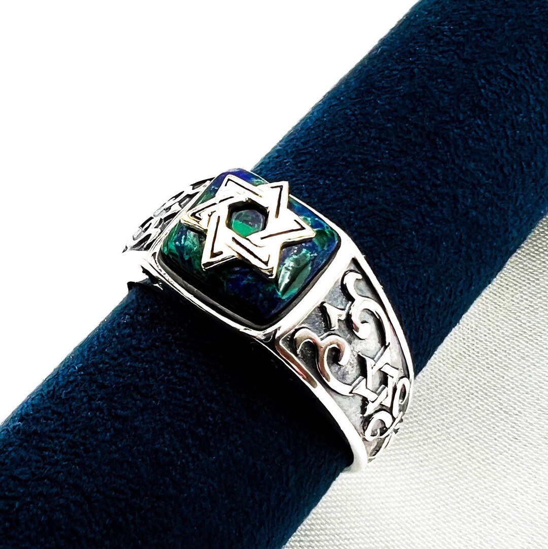 David Star on the King Solomon Stone/ Eilat Stone - Men’s Ring - Silver ...