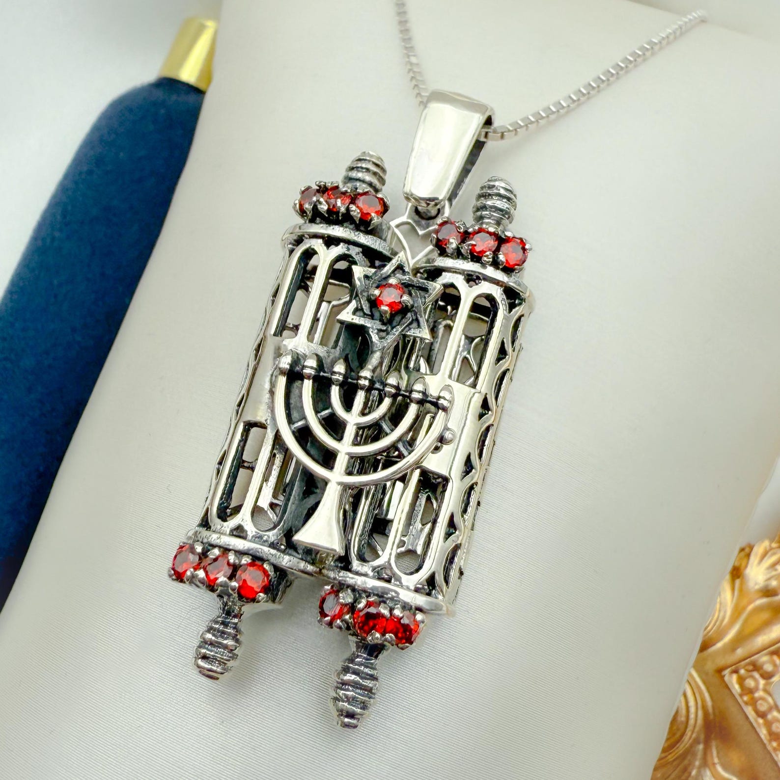 Sterling Silver Torah Scroll Pendant | Opens to Reveal Ten Commandments ...