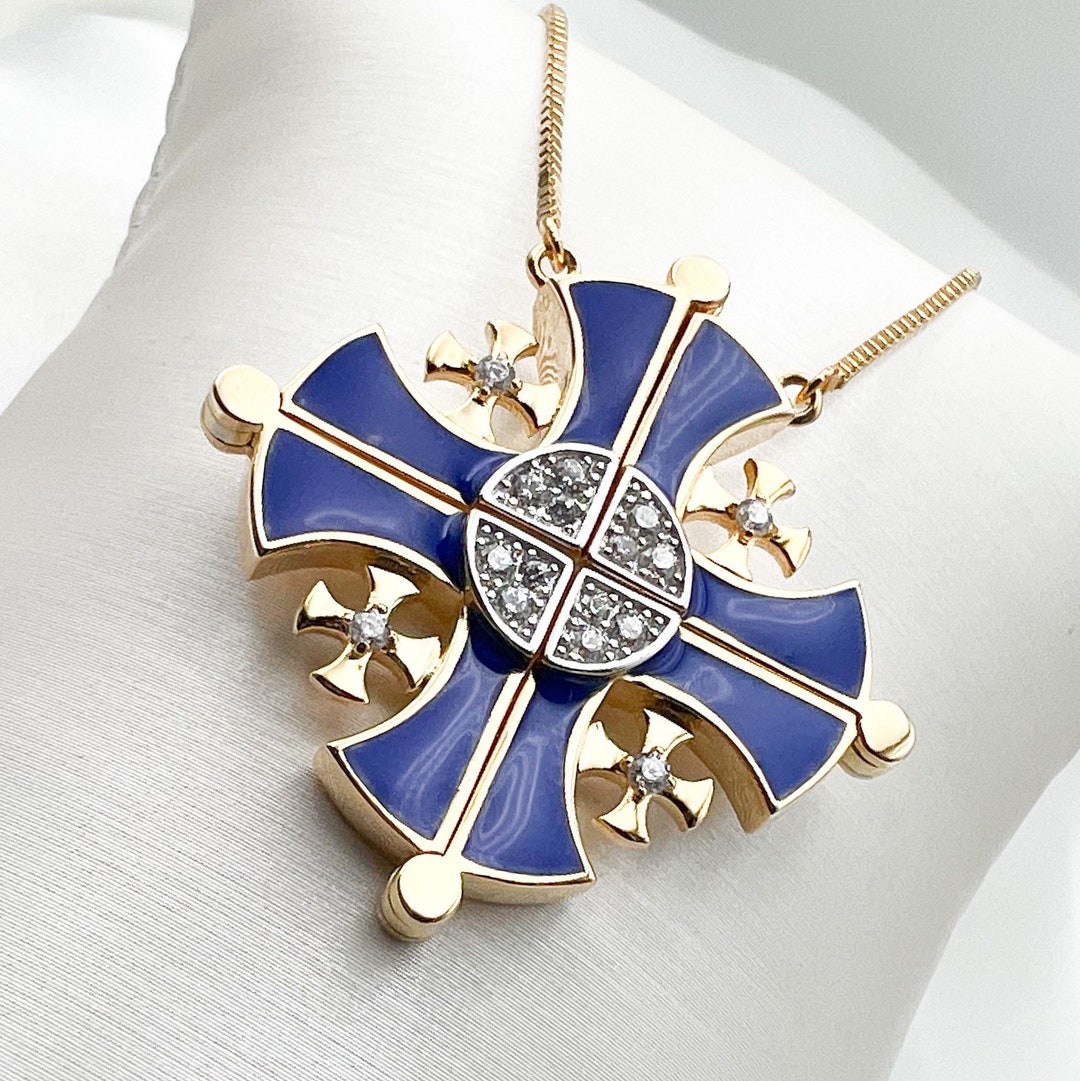 Jerusalem Cross Pendant With Necklace - 2-in-1 Design in Sterling ...
