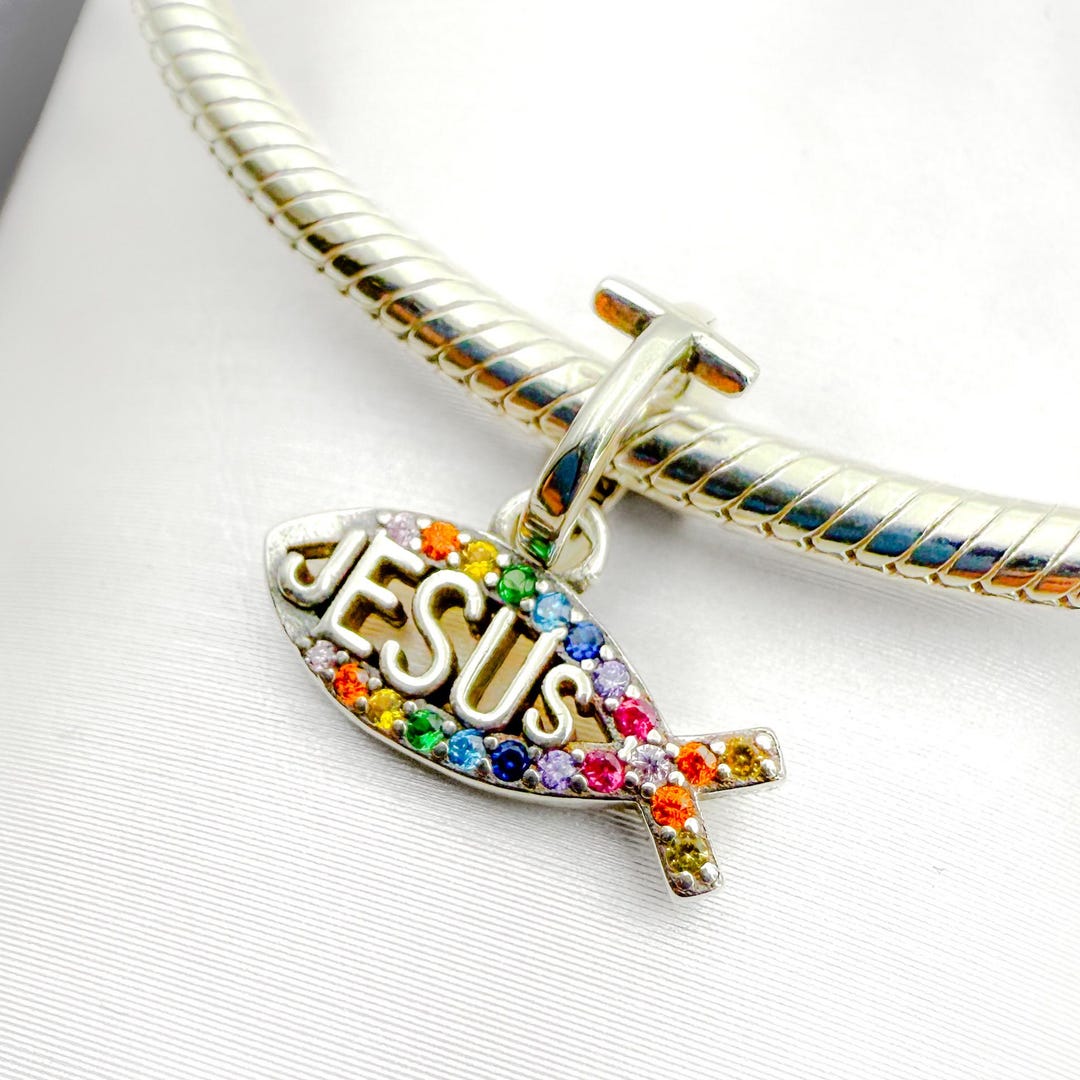 Ichthys Jesus Fish Charm | Colorful Zircon Design | Compatible With ...