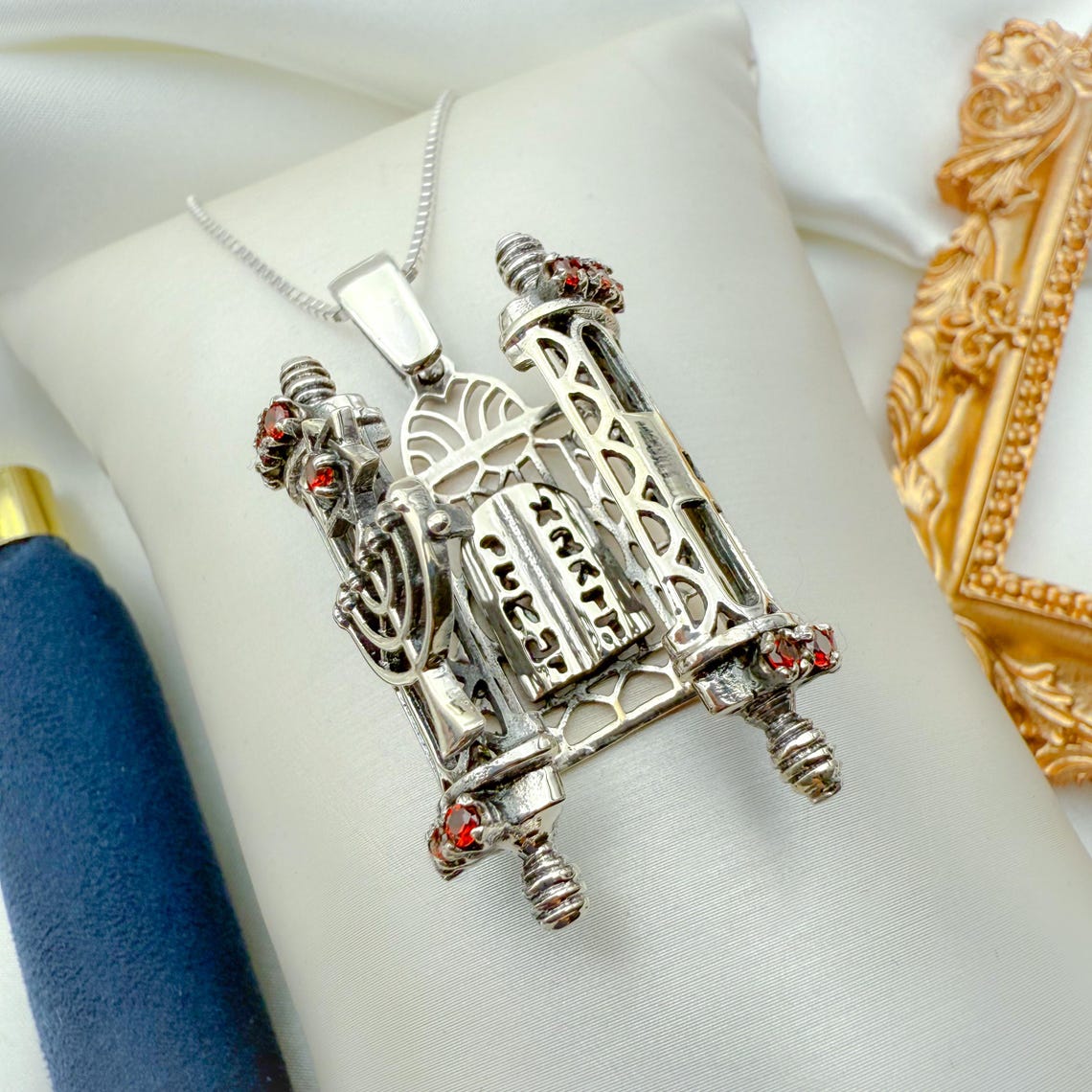 Sterling Silver Torah Scroll Pendant | Opens to Reveal Ten Commandments ...