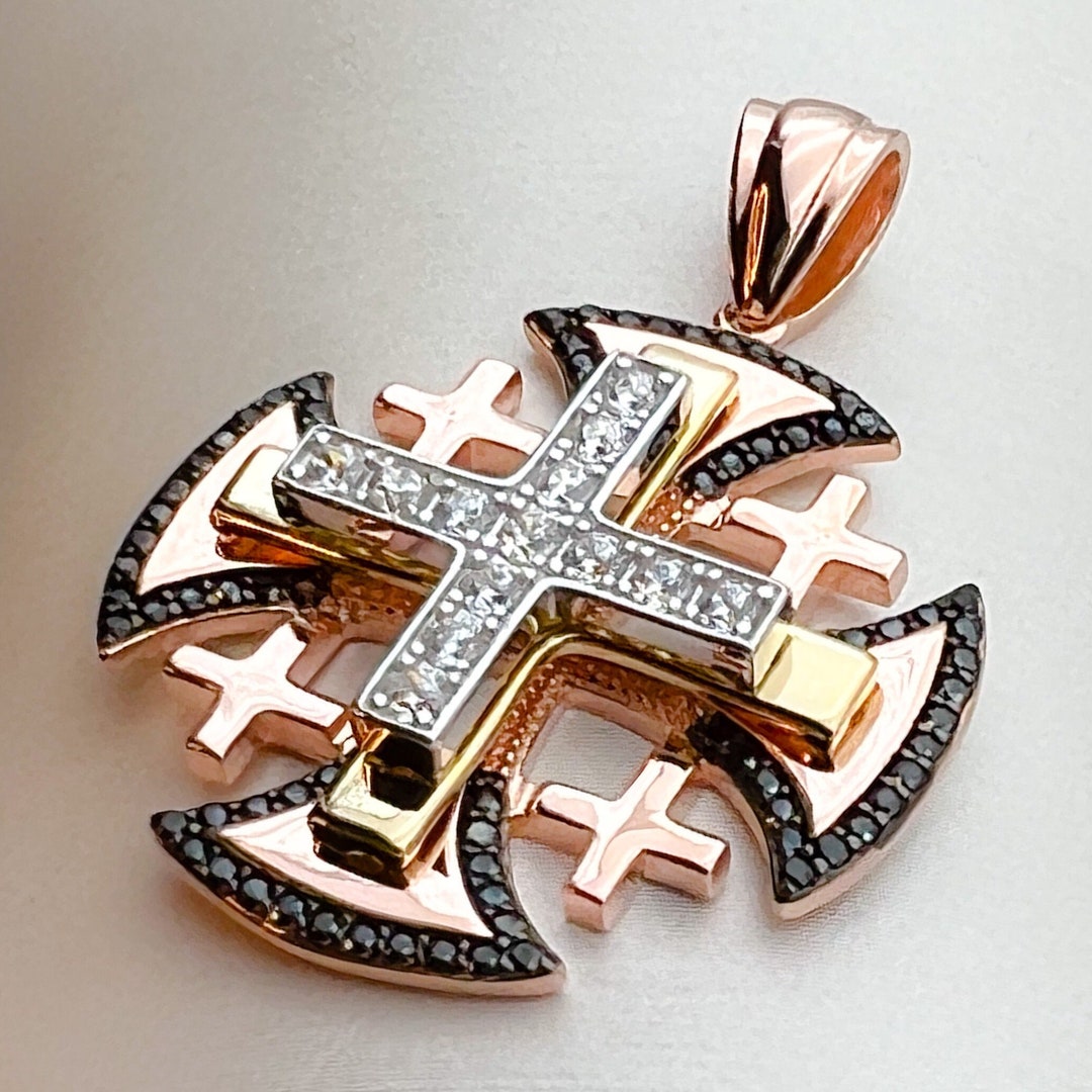 3-color Jerusalem Cross Pendant – Sterling Silver 925 and Gold ...