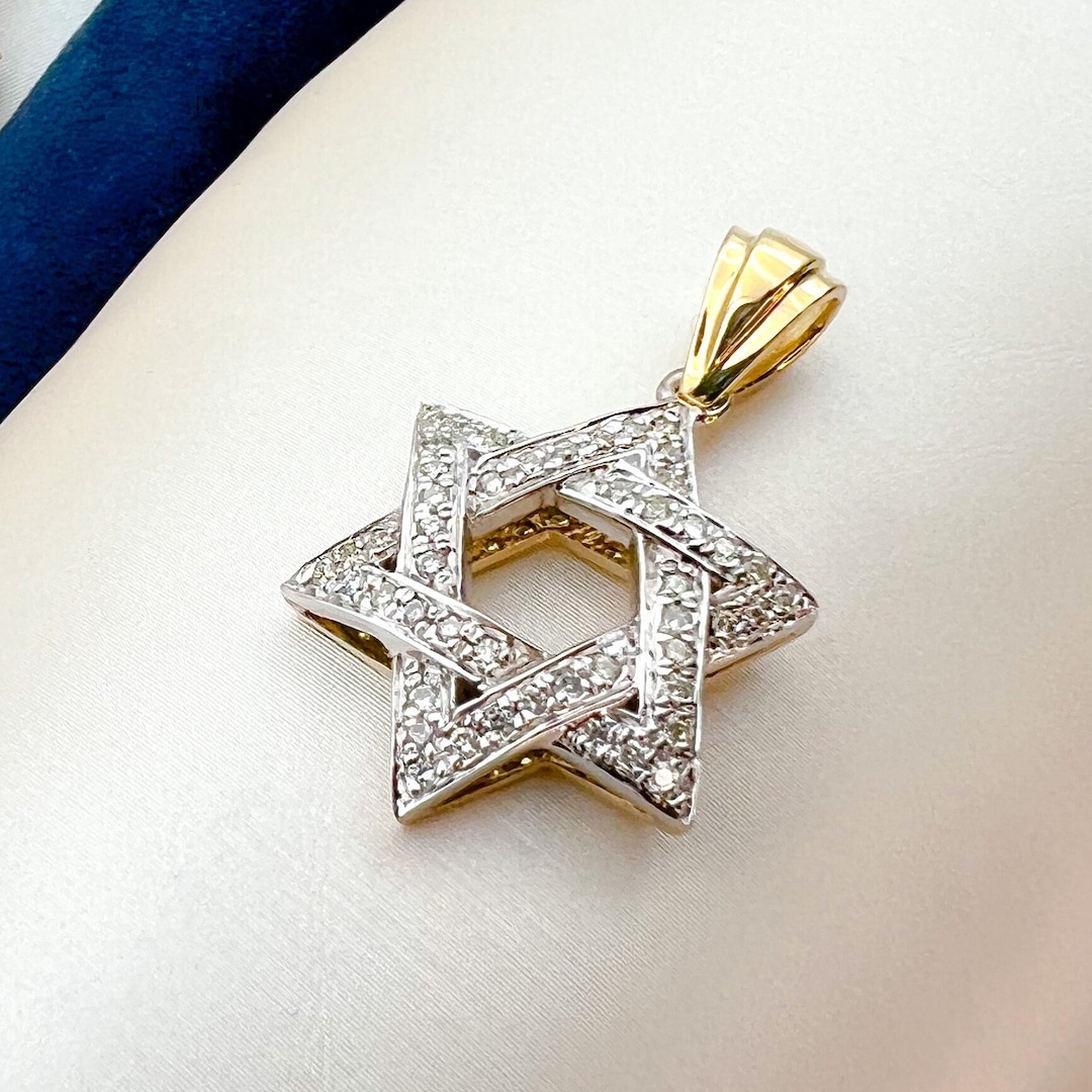 Elegant Handcrafted 14k Gold David Star Pendant With 0.45 Carat ...