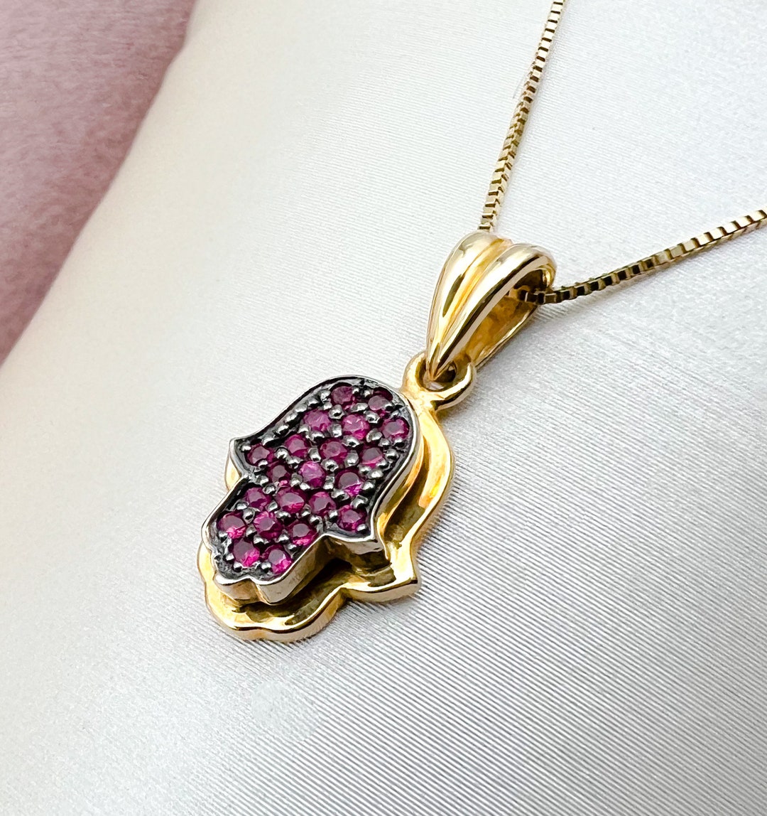 Hamsa Pendant With 21 Rubies | 0.15ct Dazzling Ruby Inlay for ...