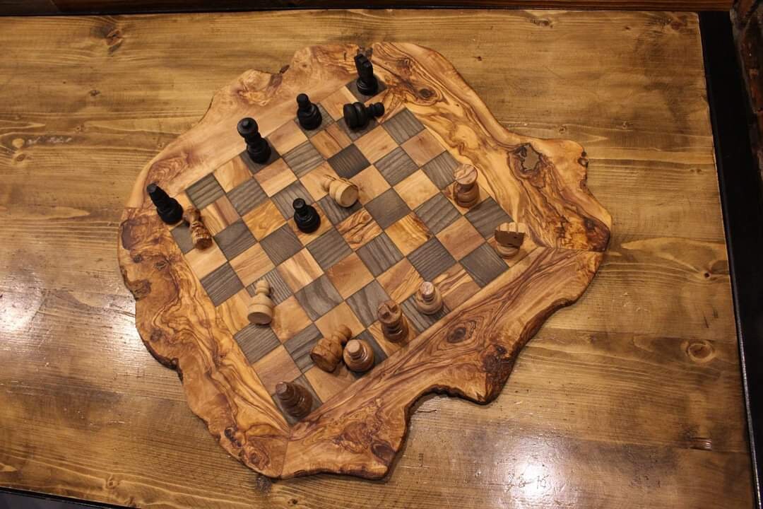 Complete Wooden Chess Games Board, Handmade Olive Wood Chess Set, Rough ...